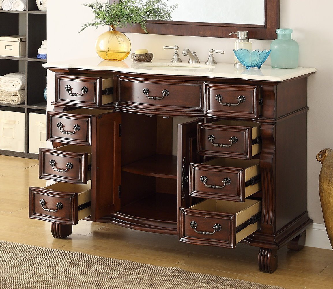 50 inch Antique Style Cherry Wood Hopkinton Bathroom Sink Vanity Cream ...