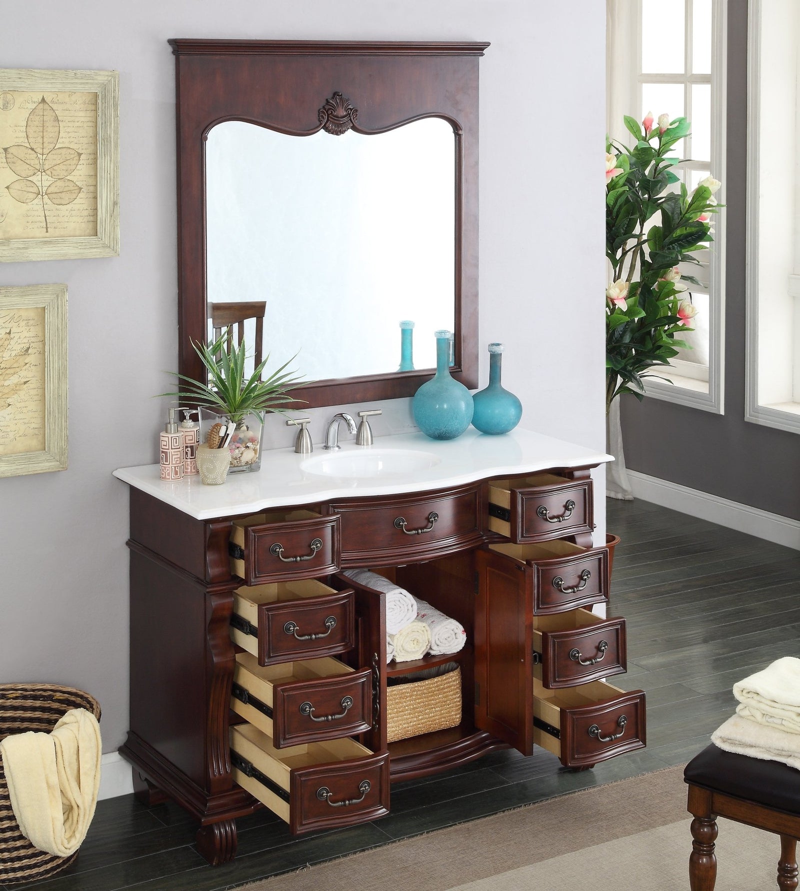50 inch Antique Style Cherry Wood Hopkinton Bathroom Sink Vanity White ...