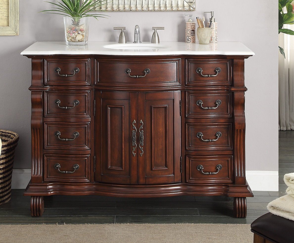 50 inch Antique Style Cherry Wood Hopkinton Bathroom Sink Vanity White ...