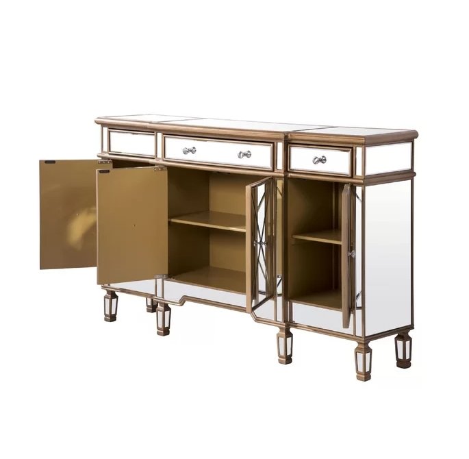 60 Inch Mirrored Relection Andrea Hall Console (Gold) – Chans Furniture