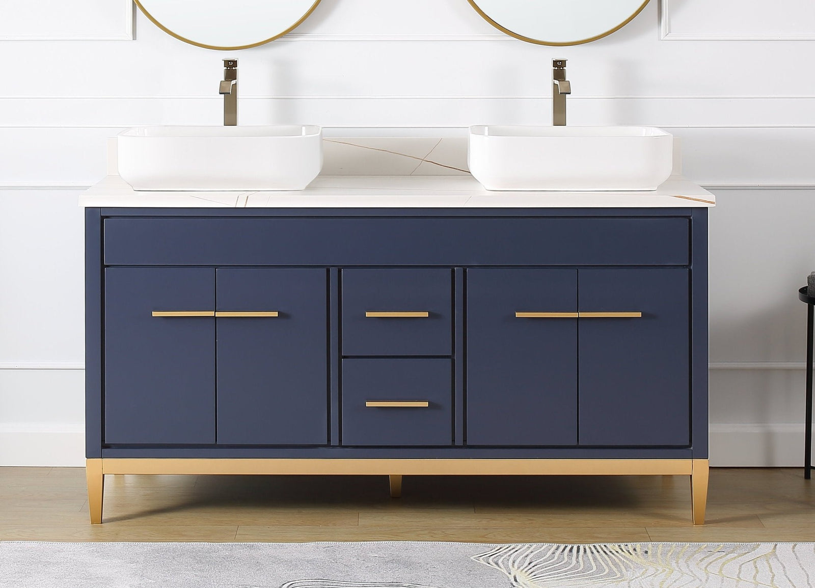 60" Tennant Brand Vessel sink Navy Blue Beatrice Double Sink Vanity ...