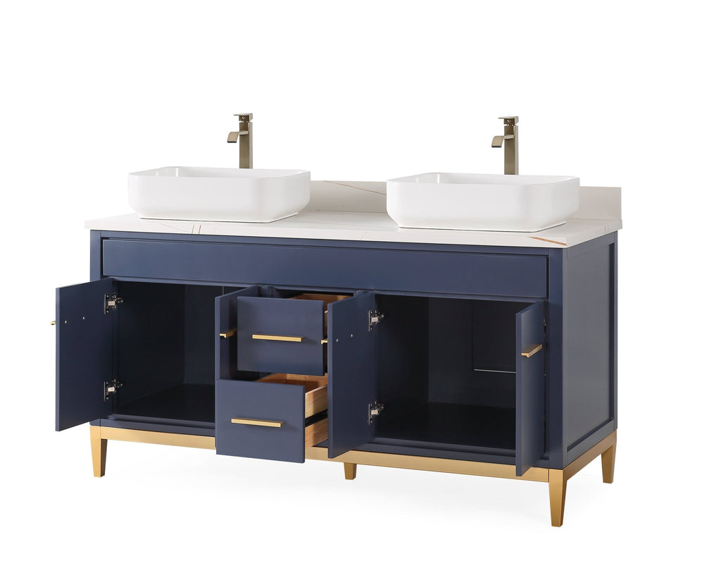 60" Tennant Brand Vessel sink Navy Blue Beatrice Double Sink Vanity ...