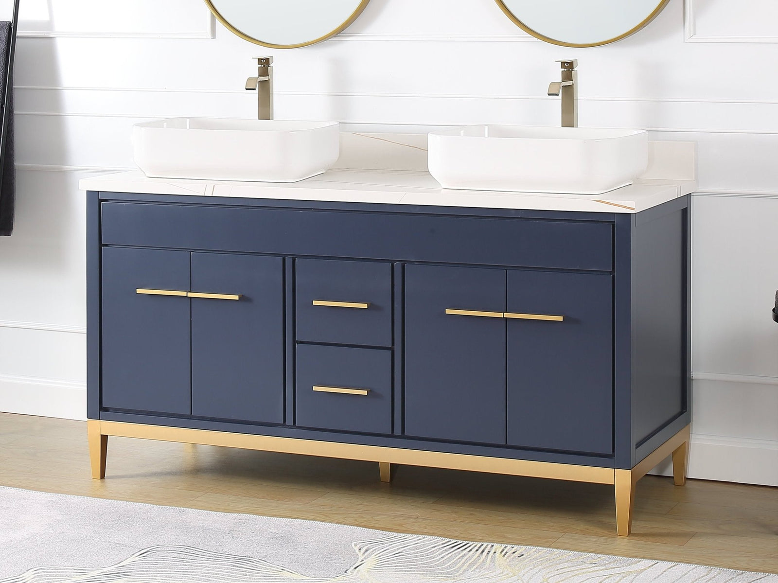 60" Tennant Brand Vessel sink Navy Blue Beatrice Double Sink Vanity ...