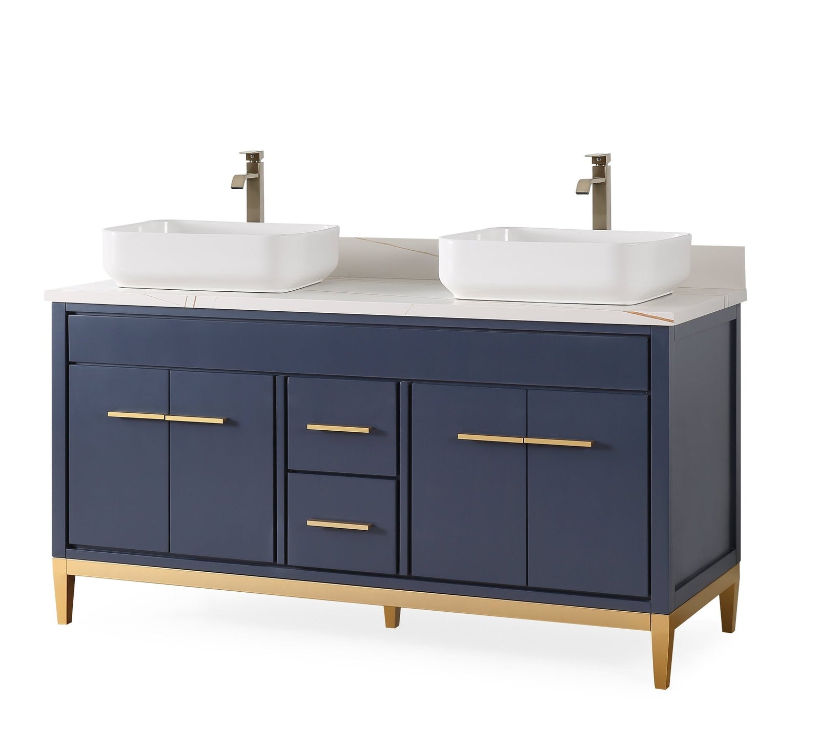 60" Tennant Brand Vessel sink Navy Blue Beatrice Double Sink Vanity ...