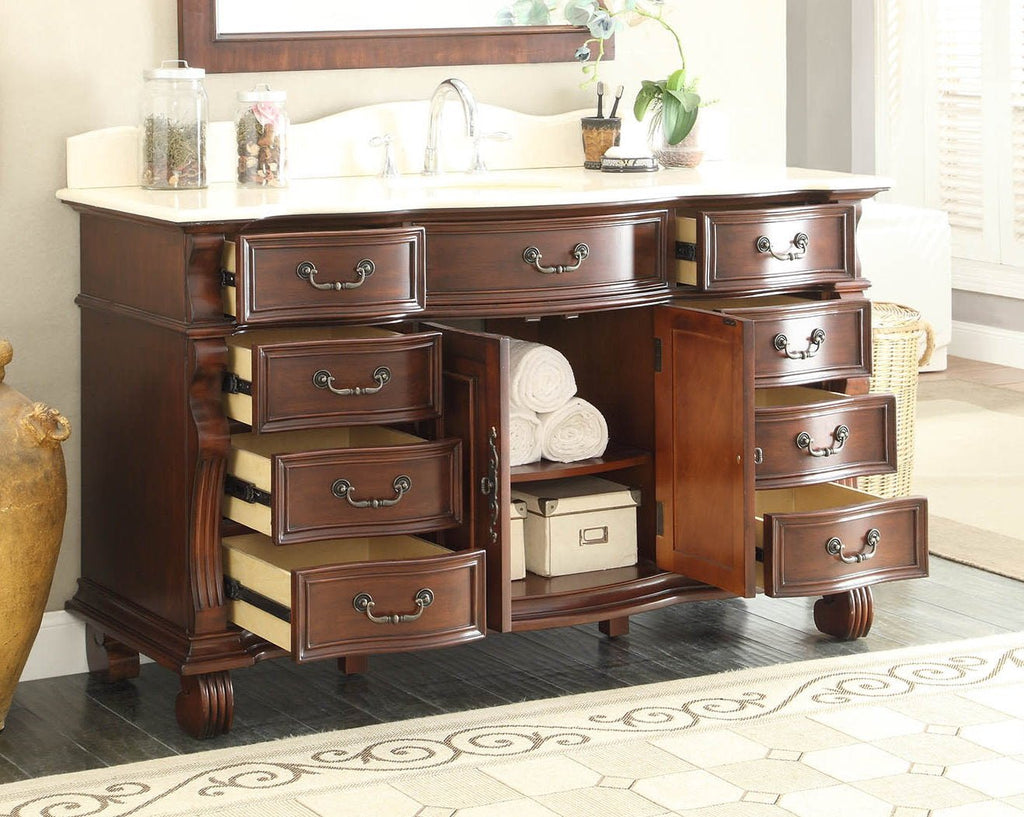60 inch Antique Style Cherry Wood Hopkinton Bathroom Sink Vanity Cream ...