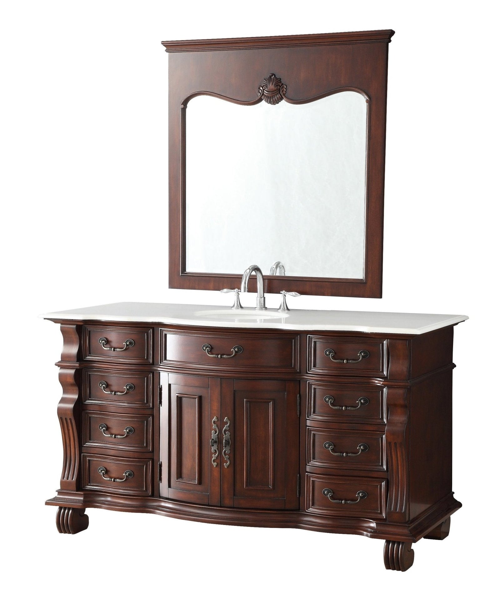 60 inch Antique Style Cherry Wood Hopkinton Bathroom Sink Vanity White ...