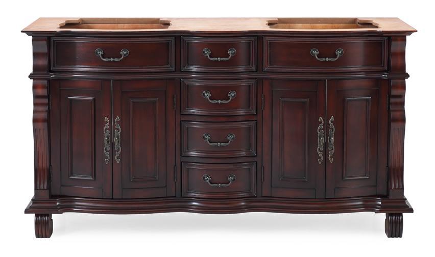 64" Traditional Style Cherry Wood Hopkinton Double Sink Bathroom Vanit ...