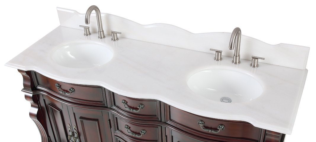 64" Traditional Style Cherry Wood Hopkinton Double Sink Bathroom Vanit ...