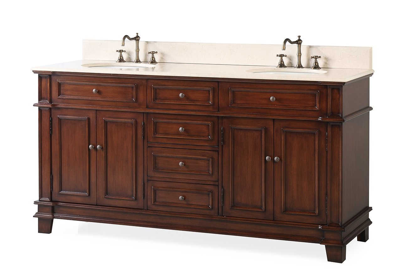 70 Inch Sanford Antique Wood Double Sink Bathroom Vanity - Benton Coll ...