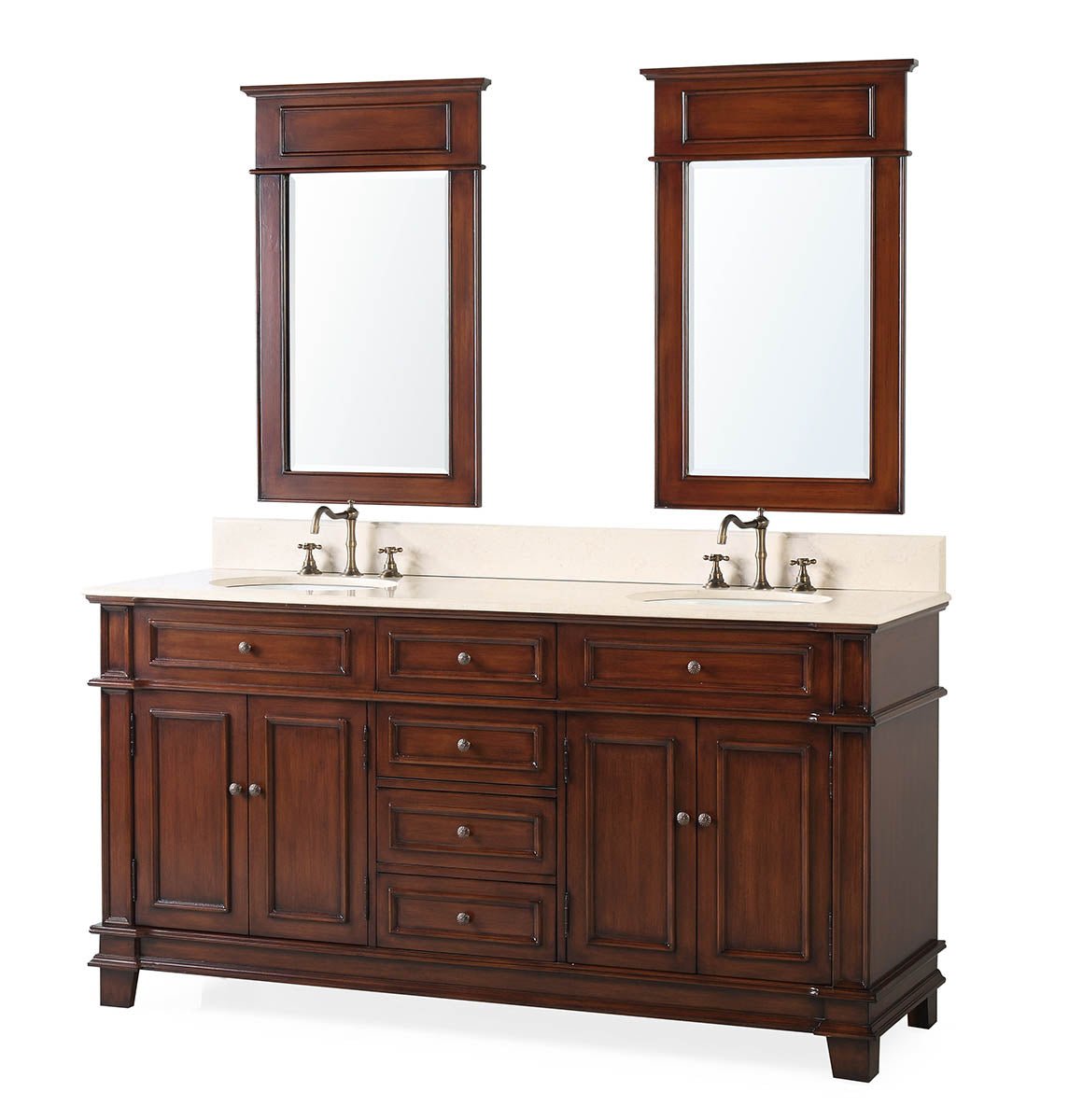 70 Inch Sanford Antique Wood Double Sink Bathroom Vanity - Benton Coll ...