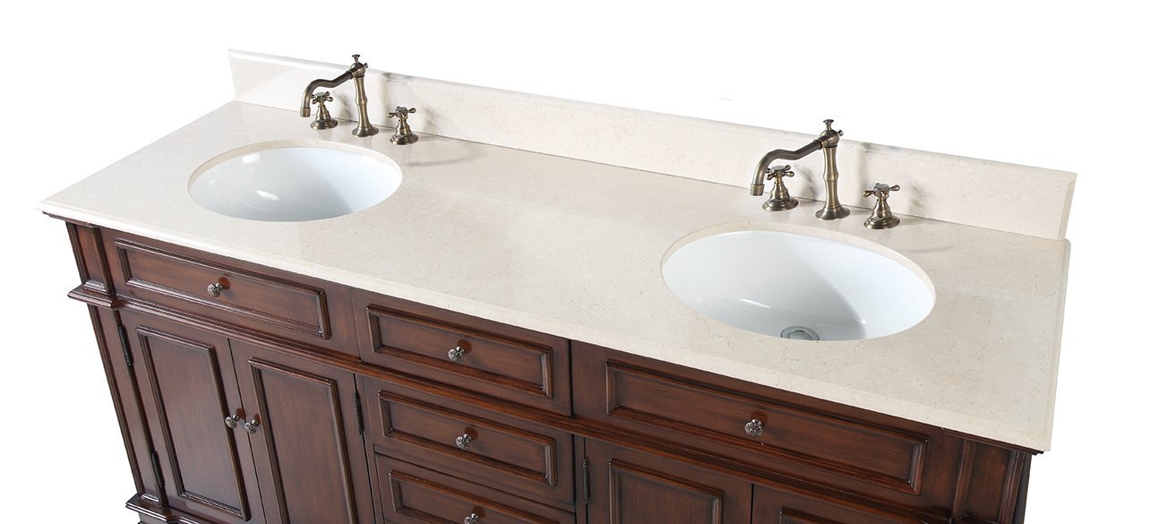 70 Inch Sanford Antique Wood Double Sink Bathroom Vanity - Benton Coll ...