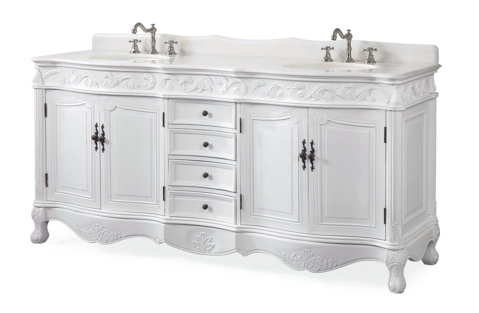 72 Inch Antique White Traditional Style Double Sink White Top Beckham ...
