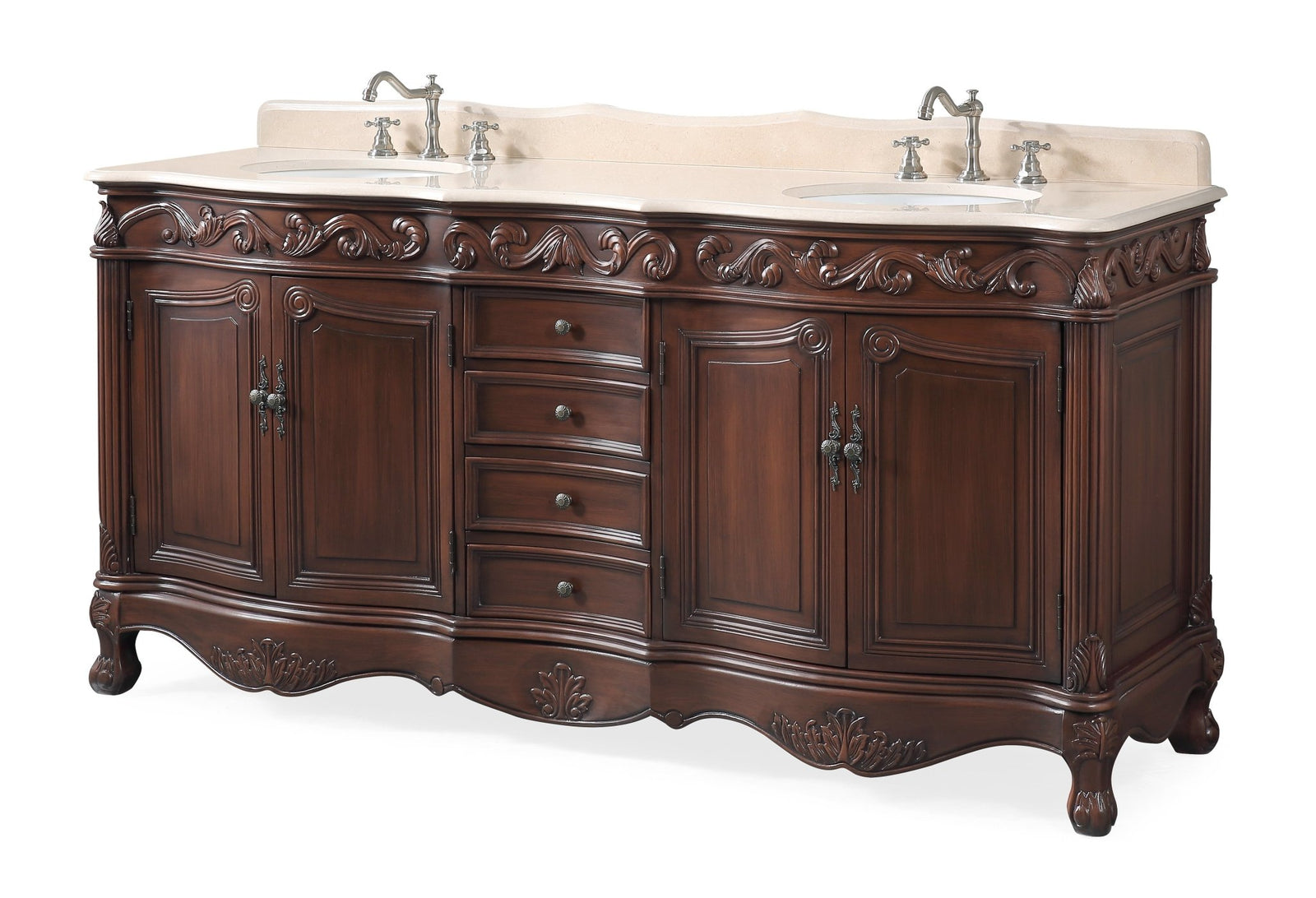 72 Inch Brown Antique Traditional Style Double Sink Cream Top Beckham ...